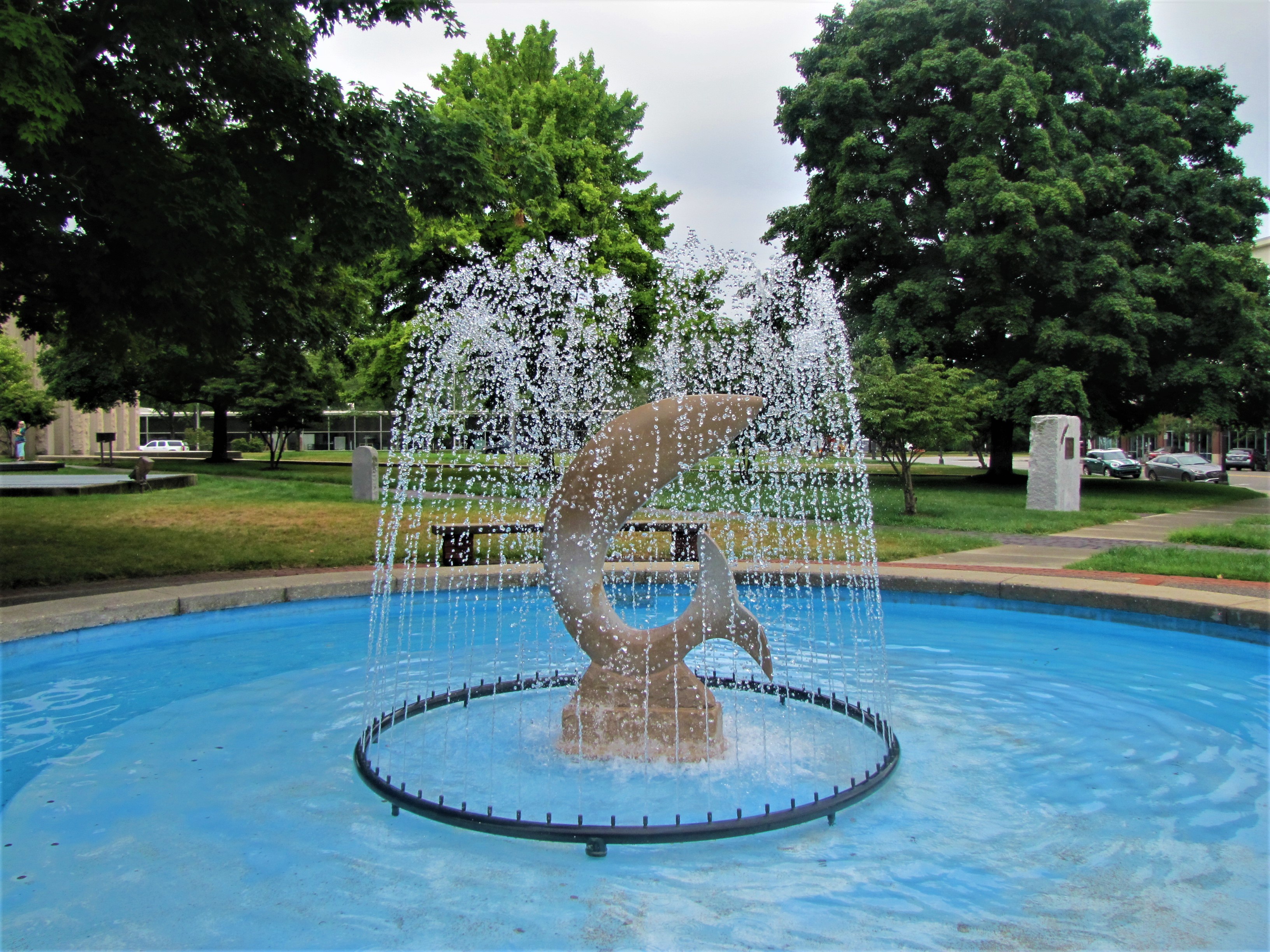 Dolphin public art fountain in Columbus, Indiana | Roadtirement